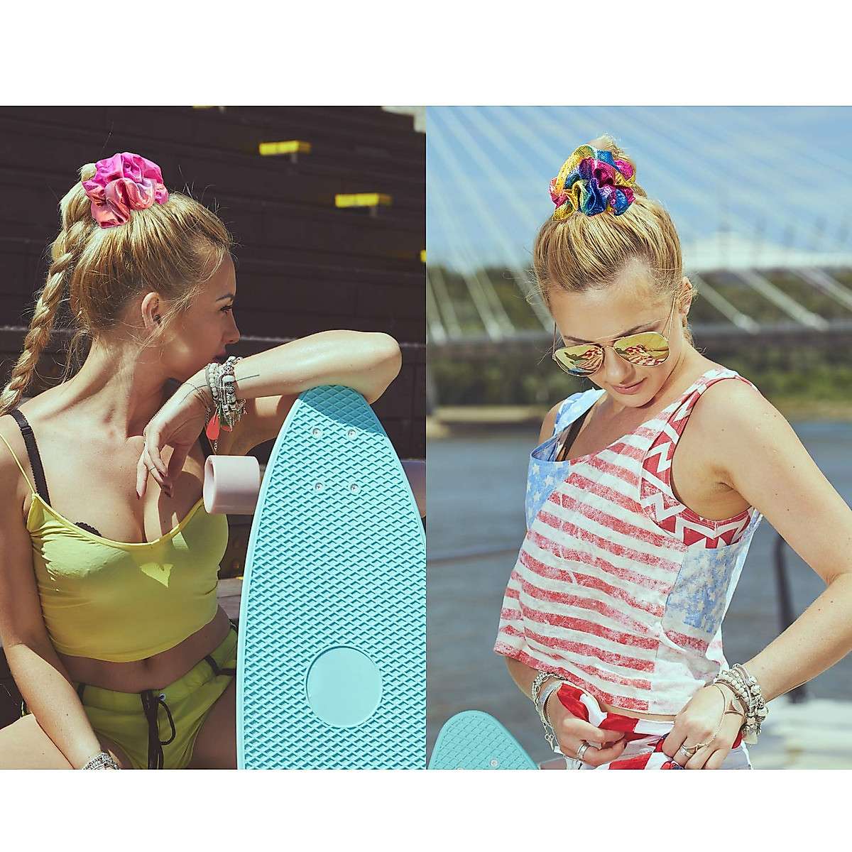 Tatuo 24 Pieces Rainbow Hair Scrunchies Elastic Bands Scrunchy Colorful Hair Ties Ropes for Women Girls Gymnastics Birthday Party Favors, Large(Rainbow Colors)