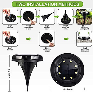 Solar Ground Lights Outdoor 8Pack 8 LED Solar Disk Lights,Solar Disc Lights Outdoor Waterproof,In ground Solar Garden Lights for Pathway Lawn Yard Deck Walkway Driveway(Warm White+Blue light)