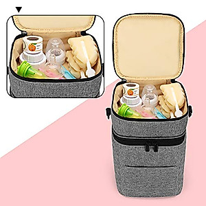 LUXJA Double-layer Breastmilk Cooler Bag (Fits 4 Bottles, Up to 9 Ounce), Breastmilk Cooler for Breastmilk Bottles and Accessories (Bag Only), Gray
