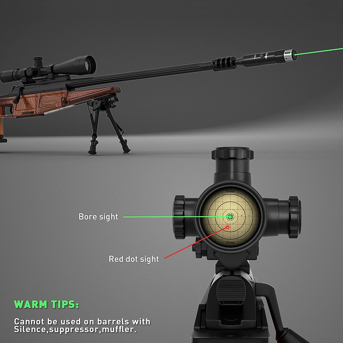Tyseam Green Laser Bore Sighter Kit with 2 Sets of The Adapters for .17 to 12GA Caliber Rifle, Pistols, Handgun Universal Hunting Bore sighter Kit with Press Switch & Batteries
