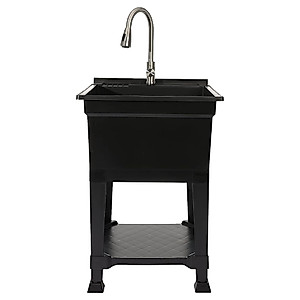 UTILITYSINKS USA-Made Plastic Freestanding 24 in x 24-Inch UtilityTub Heavy Duty Compact Utility Sink Ideal for Workshop, Laundry Room, Garage, Greenhouse, Pet Wash Station (Black)