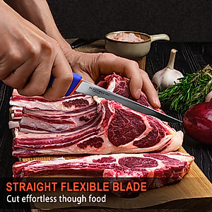 BOLEXINO 6 Inch Boning Knife, Flexible Straight Blade Processing Knife, Super Sharp Fillet Knife, German Stainless Steel Chef Knife W/Non-slip Softgrip, Prep Chicken & Fish with Ease (Blue)