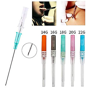 5PCS Body Piercing Needles - SHZDMH 14G Gauge Steel Cartilage Piercing Catheter Needles for Lip Tongue Piercing Tattoo Supply (14G)