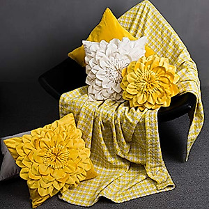 OiseauVoler Decorative 3D Flower Throw Pillow Covers Soft Velvet Handmade Pillowcases Cushion Covers for Couch Bed Living Room Home Decor 18x18 Inch Yellow