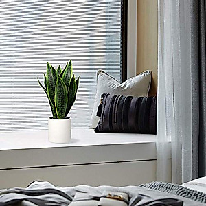Briful Fake Snake Plant 16" Faux Potted Plant Artificial Snake Plant with White Ceramic Pot Sansevieria Plant Perfect for House Modern Living Room Office Housewarming Gift Indoor Decor