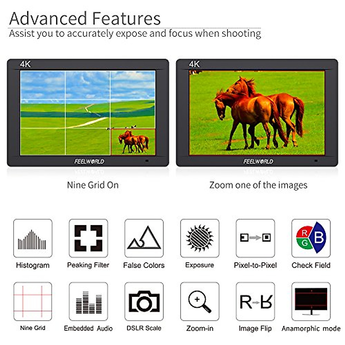 FEELWORLD FW703 7 Inch IPS 3G SDI 4K HDMI DSLR Monitor Full HD 1920x1200 On Camera Field Monitor with Histogram for Stabilizer Cameras Rig