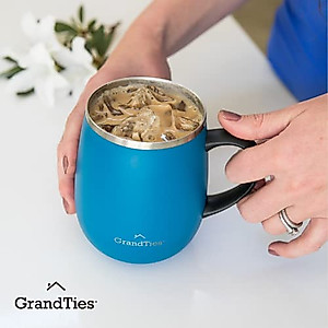 GRANDTIES Insulated Coffee Mug with Handle - Sliding Lid for Splash-Proof 16 oz Wine Glass Shape Thermos Tumbler with Double Walled Vacuum Stainless Steel to Keeps Beverages Hot or Cold - Cobalt Blue