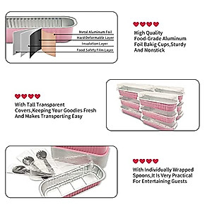 OYEL Mini Cake Pans With Lids 50 Pack, 6.8oz Disposable Rectangle Aluminum Foil Baking Pans,Aluminum Foil Long Baking Cups,cake Liners,Used for Cake Bakery Wedding Birthday Family Party - Pink