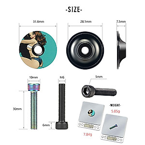 1 1/8 Inch Aluminum Alloy Headset Top Cap & Titanium Bolt Set , Bicycle Headset Cap, Mountain Bike Stem Top Cap Cover, Front Fork Stem Top Caps, Headset Cover Screws Set for MTB Road XC FR Bike Stems