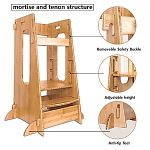 KIDSPR Bamboo Toddler Tower, Kitchen Helper Tool,Height Adjustable Standing Stool for Kids，Bathroom Learning Step Stool
