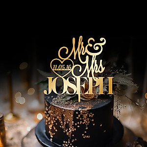 Luxtomi - Wedding Cake Toppers, Wedding Cake Toppers Bride and Groom, Custom Cake Topper, Customize Your Own Anniversary Mr and Mrs Cake Topper by Choosing The Design, Color, Text Size Made in USA