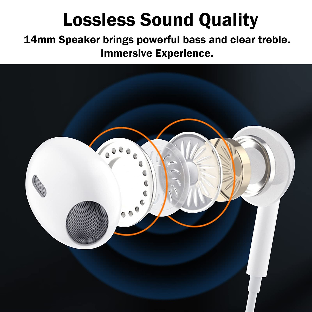 NOBVEQ 2 Packs Earbuds for iPhone Headphones Wired Earphones (Built-in Microphone & Volume Control) Headsets for iPhone 14/13/12/11/SE/XR/8/7 Support All iOS-System, Sport Headphone with Mic - White