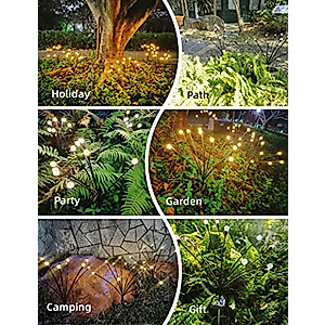 Sibinsy Swaying Solar Garden Lights Firefly Decoration Solar Lights Outdoor Waterproof IP65 Warm White 10 LED Each Pack (2 Pack) Solar Powered Pathway Lights Landscape Lights
