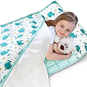 Toddler Nap Mat with Pillow and Blanket, Bluey Lightweight Kids Nap Mats for Preschool Daycare, Travel Sleeping Bag for Boys Girls, 50" x 21" Fit Standard Cot, Super Soft and Cozy