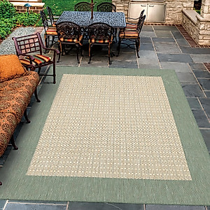 Couristan Recife Checkered Field Indoor/Outdoor Area Rug, 5'3" x 7'6", Natural-Green