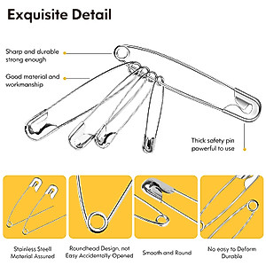 Huhuhero Safety Pins Assorted, 5 Different Sizes Small and Large Safety Pins, Safety Pins for Clothes Halloween Costume Pins Sewing, Nickel Plated Steel Pin Bulk, Arts and Crafts Supplies (Sliver)