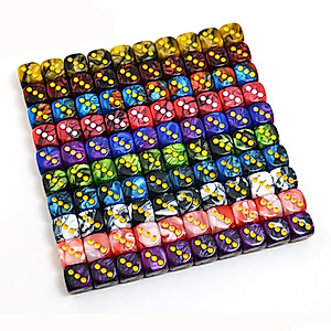 Smartdealspro 100-Pack Two Color Round Angle Six Sided Dice Die with Free Pouch for Tenzi, Farkle, Yahtzee, Bunco or Teaching Math (12mm)