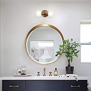 TLOLGT Bronze Mini Wall Lamp, 2-Light Glass Wall Light, Mid Century Modern Wall Sconce, Gold Bathroom Vanity Light Fixtures with Clear Glass Shade for Bedroom,Living Room, Bathroom