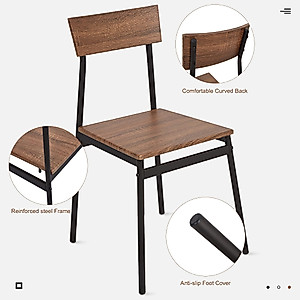 Dporticus 5-Piece Kitchen & Dining Room Sets for 4 Dining Table Set Rustic Industrial Style Wooden Kitchen Table and Chairs with Metal Frame- Brown