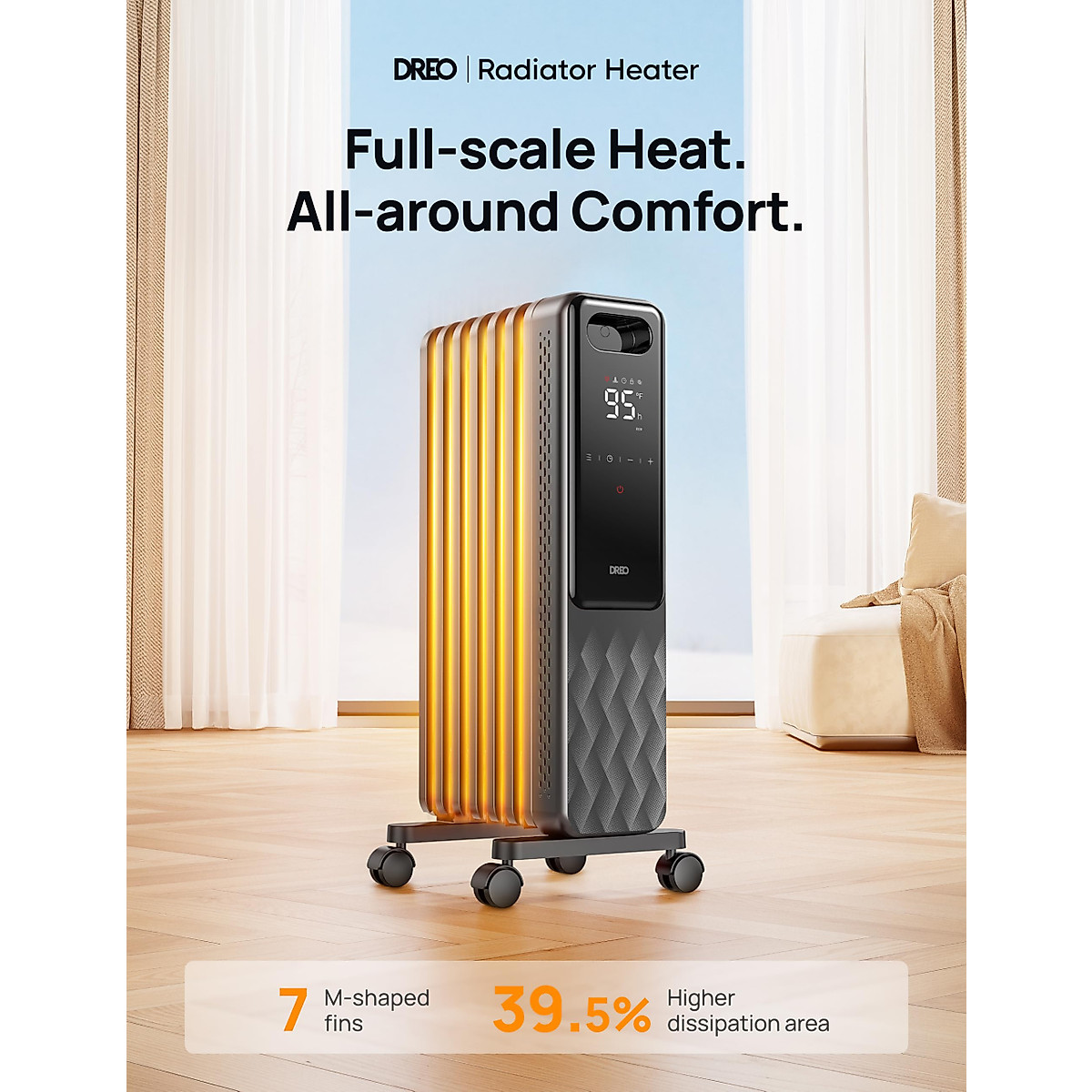 Dreo Oil Filled Radiator, Electric Radiant Heaters for indoor use Large Room with Remote Control, Child Lock, 4 Modes, Overheat & Tip-Over Protection, 24h Timer, Digital Thermostat, Quiet, 1500W