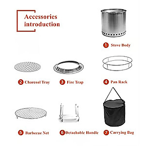 EMOT Stove Bonfire Fire Pit, Large 12.6 Inches Stainless Steel Outdoor Firepit, Smokeless, Portable Yard Natural Wood Burning Stove, No Gas Fuel Required(Give Away BBQ net and Pan Rack)