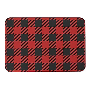Washable Kitchen Floor Mats Compatible with Tartan Lumberjack Buffalo Check Plaid Red Black Cute Non-Slip Soft Bath Rugs Thick Bathroom Kitchen Floor Microfiber Doormat 16x24 Inch