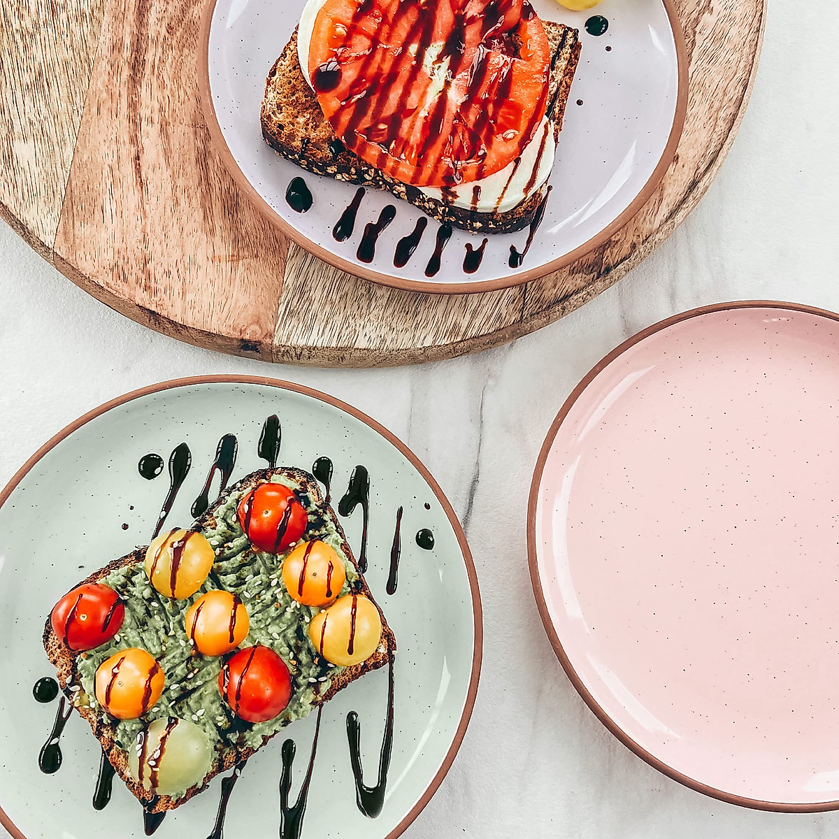 Mora Ceramic Plates Set, 7.8 in - Set of 6 - The Dessert, Salad, Appetizer, Small Dinner etc Plate. Microwave, Oven, and Dishwasher Safe, Scratch Resistant. Kitchen Porcelain Dish - Assorted Colors