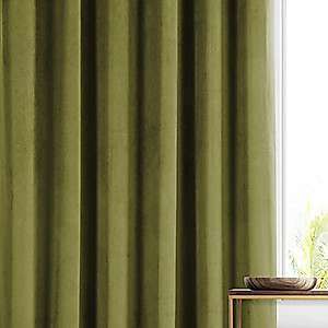 HPD HALF PRICE DRAPES Blackout Solid Thermal Insulated Window Curtain 50 X 96 Signature Plush Velvet Curtains for Bedroom & Living Room (1 Panel), VPYC-SBO161224-96, Jalapeno Green