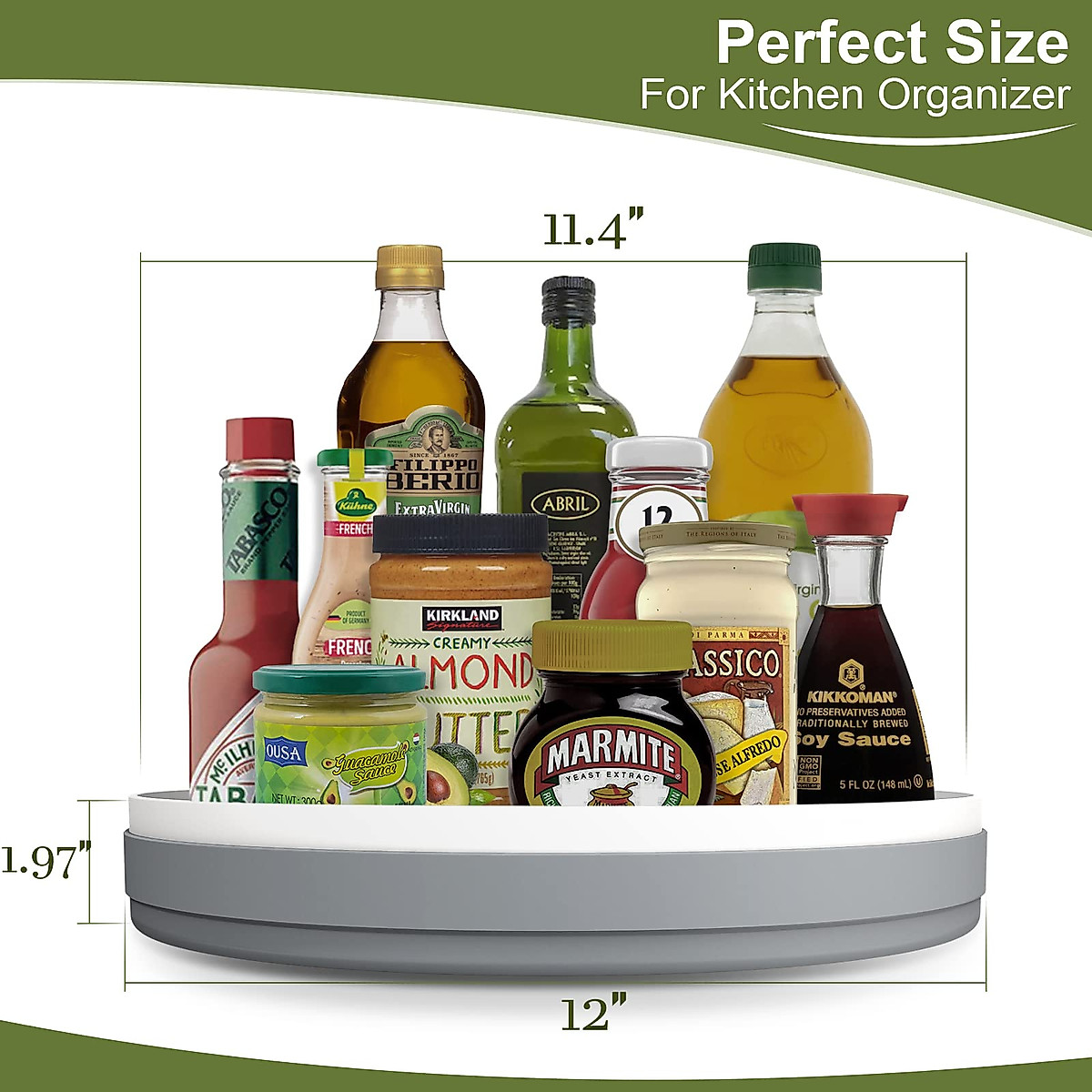 Fabutendus Large Lazy Susan for countertop, 12'' White Refrigerator Lazy Susan Organizer, Turntable Organizer with Non-Slip Pad, Sturdy Lazy Susan for Dining Table