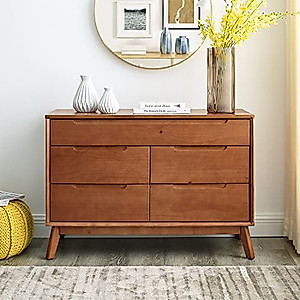 MUSEHOMEINC Mid Century Dresser for Bedroom,Wood Dressers & Chests of Drawers, Clothes Storage Cabinet, 3 Tier Storage Organizer,5 Drawer Dresser for Closet/Living Room/Hallway/Nursery, Walnut