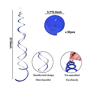 30 Pieces Blue Foil Ceiling Hanging Party Swirl Decorations Plastic Streamers Photo Backdrop for Birthday Graduation Wedding Baby Shower Wedding Bachelorette Galaxy Theme Party Decorations