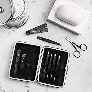 Nylea Professional Tweezers Set and Nail Clippers for Men and Women [Perfect Alignment / Grip] Best Precision Stainless Steel Kit for Ingrown Hair Eyebrows Facial Hair Splinter and Eyelashes 9pcs