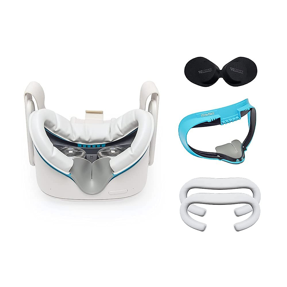VR Cover Facial Interface Bracket & Foam Replacement with Lens Protector Cover for Meta Quest 2 (Virtual Reality Oasis Edition - Light Blue & Grey)
