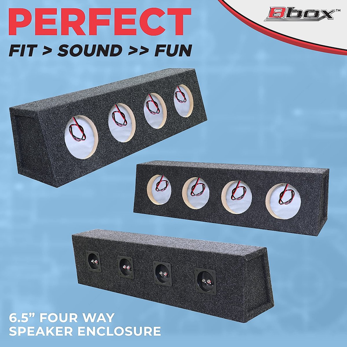 Atrend Bbox Pro Audio Tuned 4 Way 6.5 Wedge Shape Car Speaker Boxes & Enclosures-Speaker Box for Great Sound Quality for Home & Vehicle-Push and Insert Speaker Terminals - Four way 6.5 Speaker Boxes
