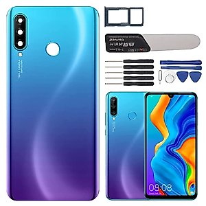 OCOLOR Battery Door Cover Suitable for Huawei P30 Lite Nova 4E MAR-LX1A 6G 48MP Back Cover Replacement with Installation Tool
