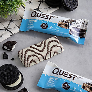 Quest Nutrition Dipped Chocolate Cookies & Cream Protein Bars, High Protein, Low Carb, Gluten Free, Keto Friendly, 12 Count