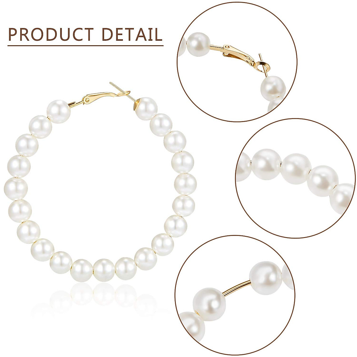 Hicarer 4 Pairs Faux Pearl Hoop Earrings for Women Large Big Drop Dangle Earrings Pearl Beaded Earrings Jewelry for Women Brides Gift