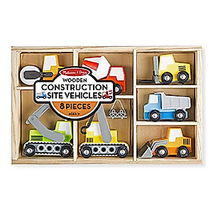Melissa & Doug Wooden Town Play Set & Wooden Construction Site Vehicles