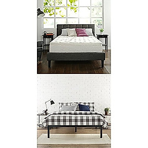 Zinus 12 Inch Euro Box Top Hybrid Green Tea Foam and Spring Mattress, Queen & Zinus Modern Studio 14 Inch Platform 1500 Metal Bed Frame /