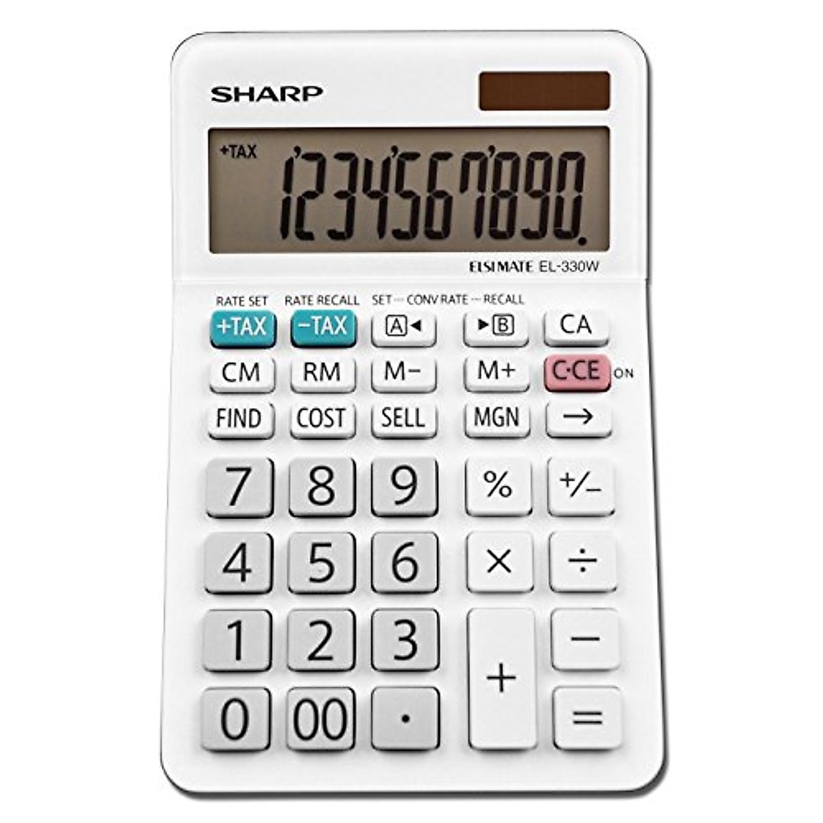 Sharp EL-330WB Standard Function Basic Desktop Calculator, Large Display, For Home and Office, Dual Power, Solar and Battery