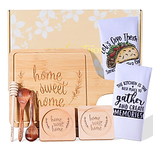 House Warming Gifts New Home,housewarming gift,New Home Gifts for Home,Housewarming Gifts for New House Women Men Couple,Home Sweet Home Bamboo Charcuterie Board Kitchen Towels