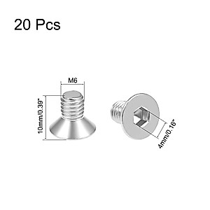 uxcell M6x10mm Flat Head Machine Screws Inner Hex Screw 304 Stainless Steel Fasteners Bolts 20Pcs