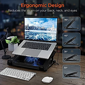 Laptop Cooling Pad Stand Built-in Quiet Fans, USB Ports, Adjustable Heights Ergonomic Comfortability Notebook Riser All Laptops MacBook Pro Air & More