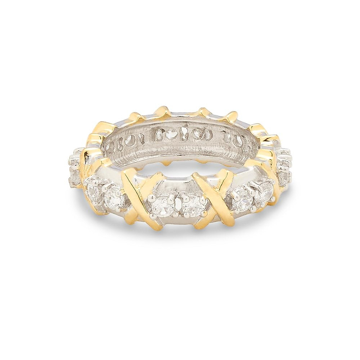 Sterling Silver & Gold Tone Designer Style CZ X Ring, ring size 9 - Women's Fashion Ring - Sterling Silver Ring for Her - Alternative Wedding Ring - Gift for Her - Birthday Gift - Gifts for Mom