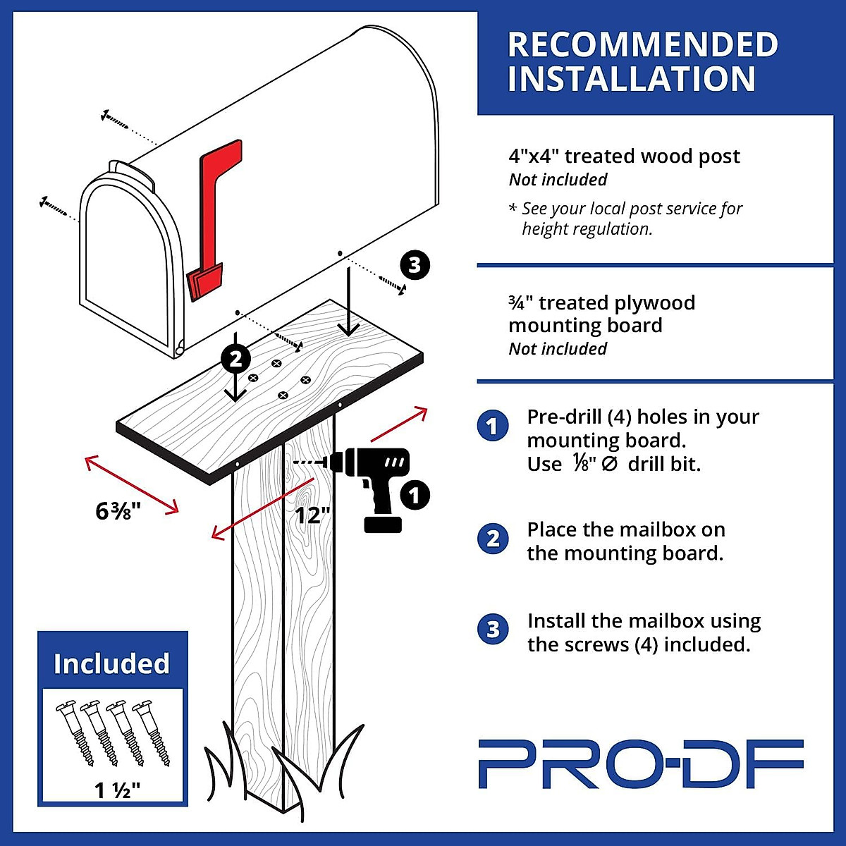 Plastic Rural Curbside Post Mount Mailbox - Weatherproof - Parcels Home Delivery - Lightweight - Made in Canada - 19'' x 10'' x 7'' (White)