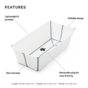 Stokke Flexi Bath X-Large, White - Spacious Foldable Baby Bathtub - Lightweight & Easy to Store - Convenient to Use at Home or Traveling - Best for Ages 0-6