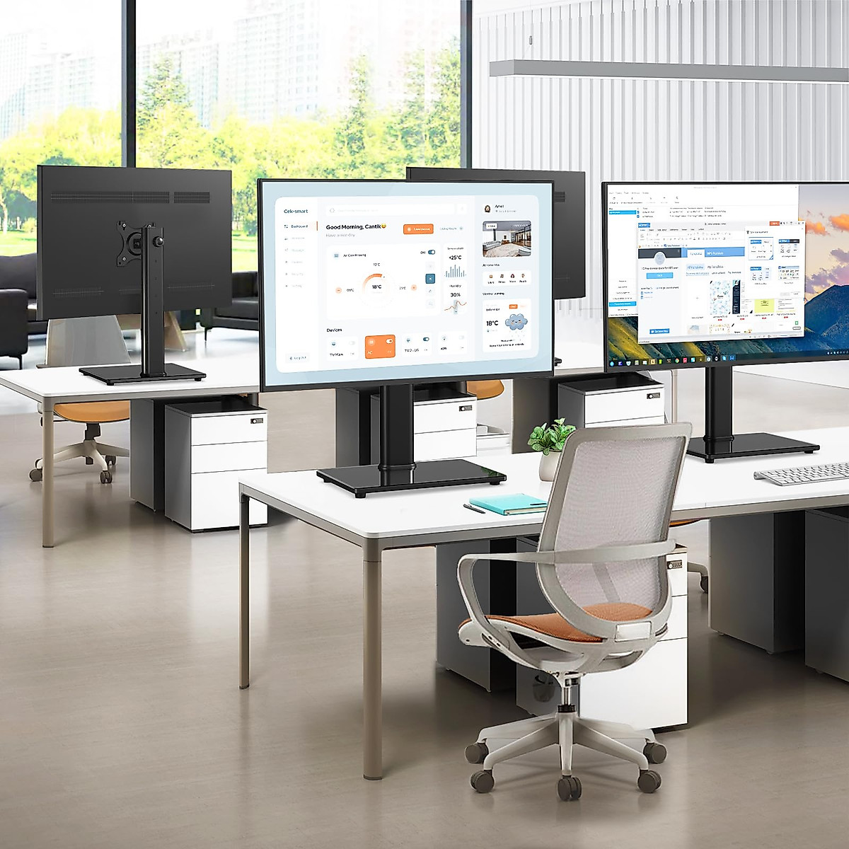 Single Monitor Stand VESA Mount for 13-32 Inch Screens, Free-Standing Monitor Riser with Swivel Tilt Rotation Height Adjustable, VESA Monitor Mount up to 44lbs, VESA 75x75，100x100mm