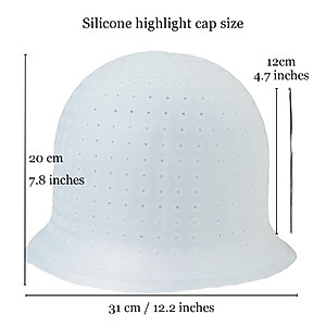 Punched Silicone Highlight Hair Cap with Needle Professional Reusable Highlighting Poked Hole Caps with Hooks for Color Hair Salon Hairdressing Dyeing Staining Tools for Women Men