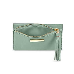 KATIE LOXTON Sophia Tassel Womens Small Vegan Leather Fold-out Purse Wallet Mint Green