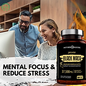 Organic Black Maca Root Extract Highest Potency 50:1, 37,500mg, 6 Month Supply, Boost Stamina, Performance, Energy, Muscle Gain & Workout, Peruvian Maca Pills w/Bioperine & Non-GMO